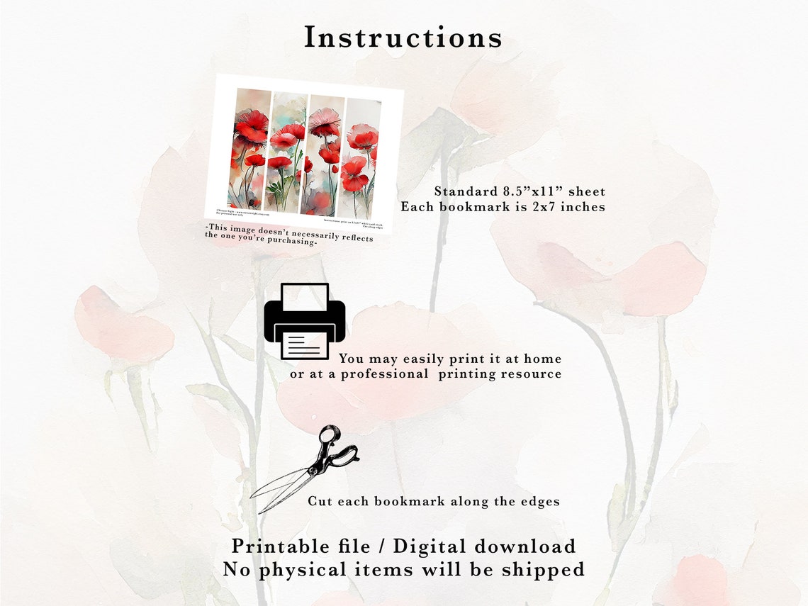 Printable Red Poppies Bookmarks Poppy Bookmark Red Flowers - Etsy