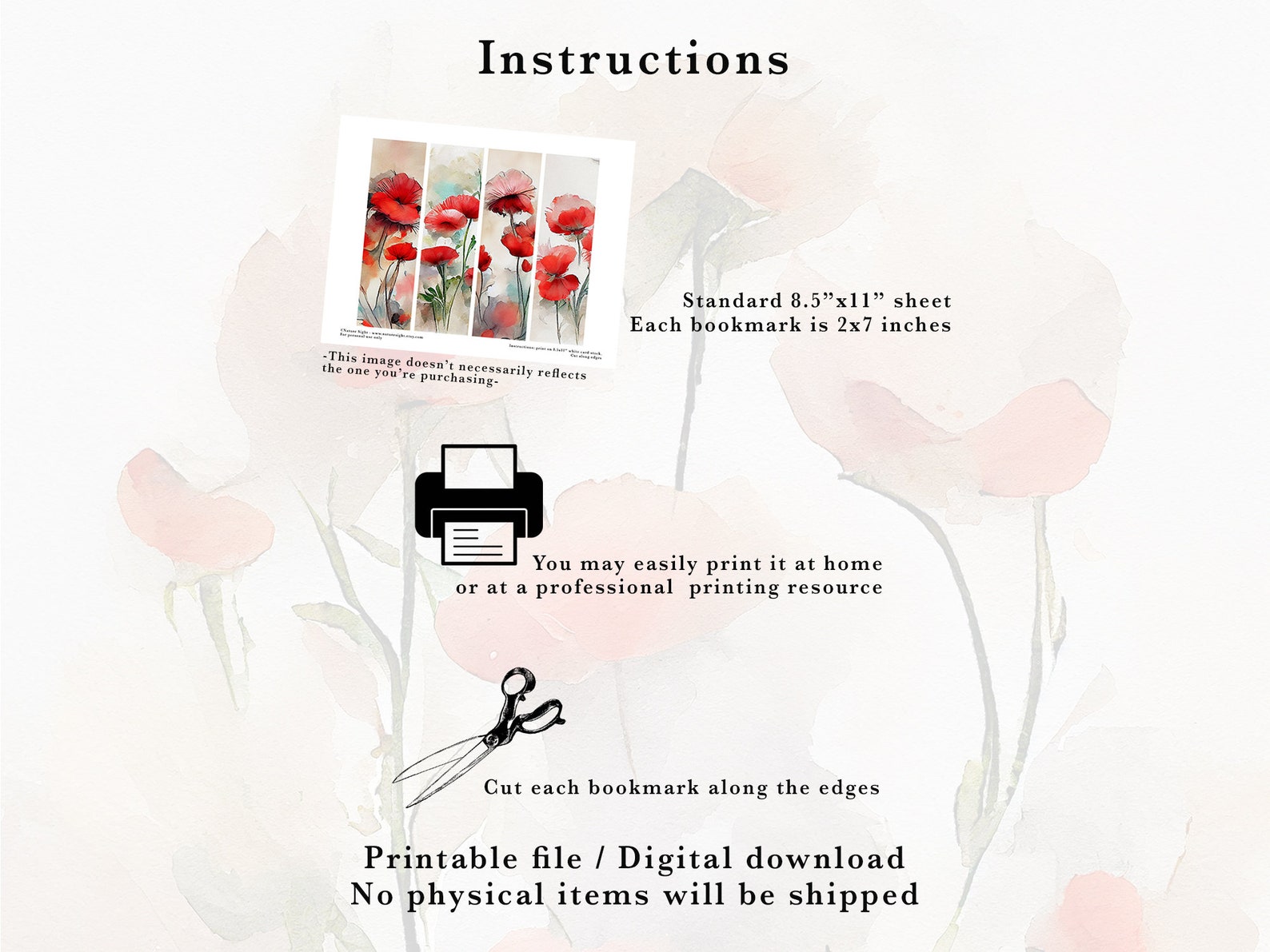 Printable Red Poppies Bookmarks Poppy Bookmark Red Flowers - Etsy