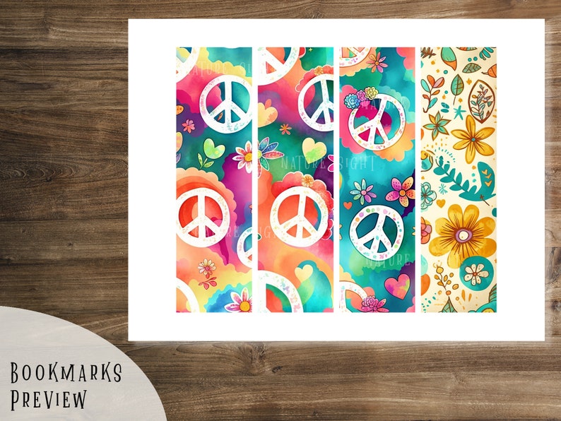 Peace Sign Printable Bookmarks: 70s Hippie Ephemera (digital Download ...
