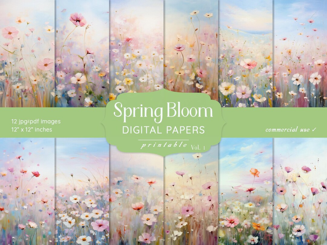Wildflower Digital Paper: Spring Bloom Scrapbook Pages (digital ...