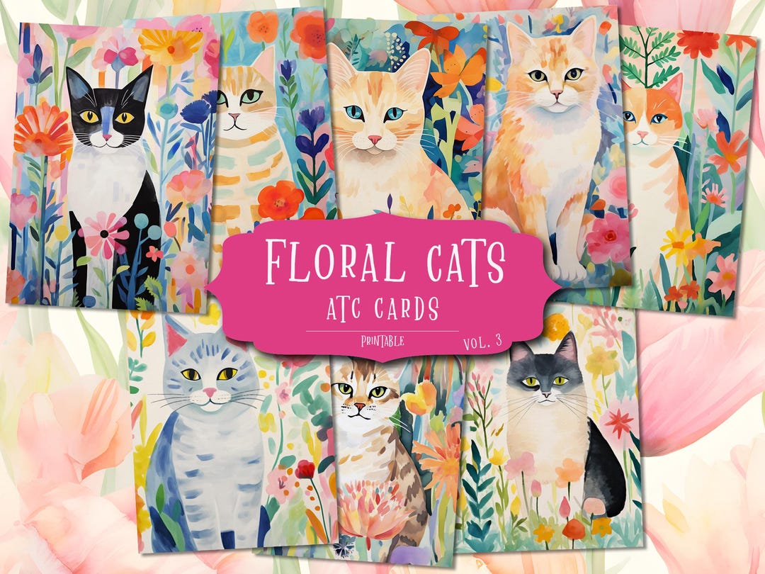 Floral Cat ATC Cards: Printable Collage Sheets (digital Download) - Etsy