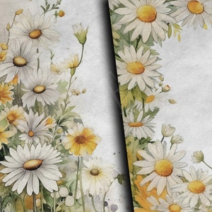 Daisy Printable Journal Pages, Floral Digital Papers, Daisy Scrapbook ...