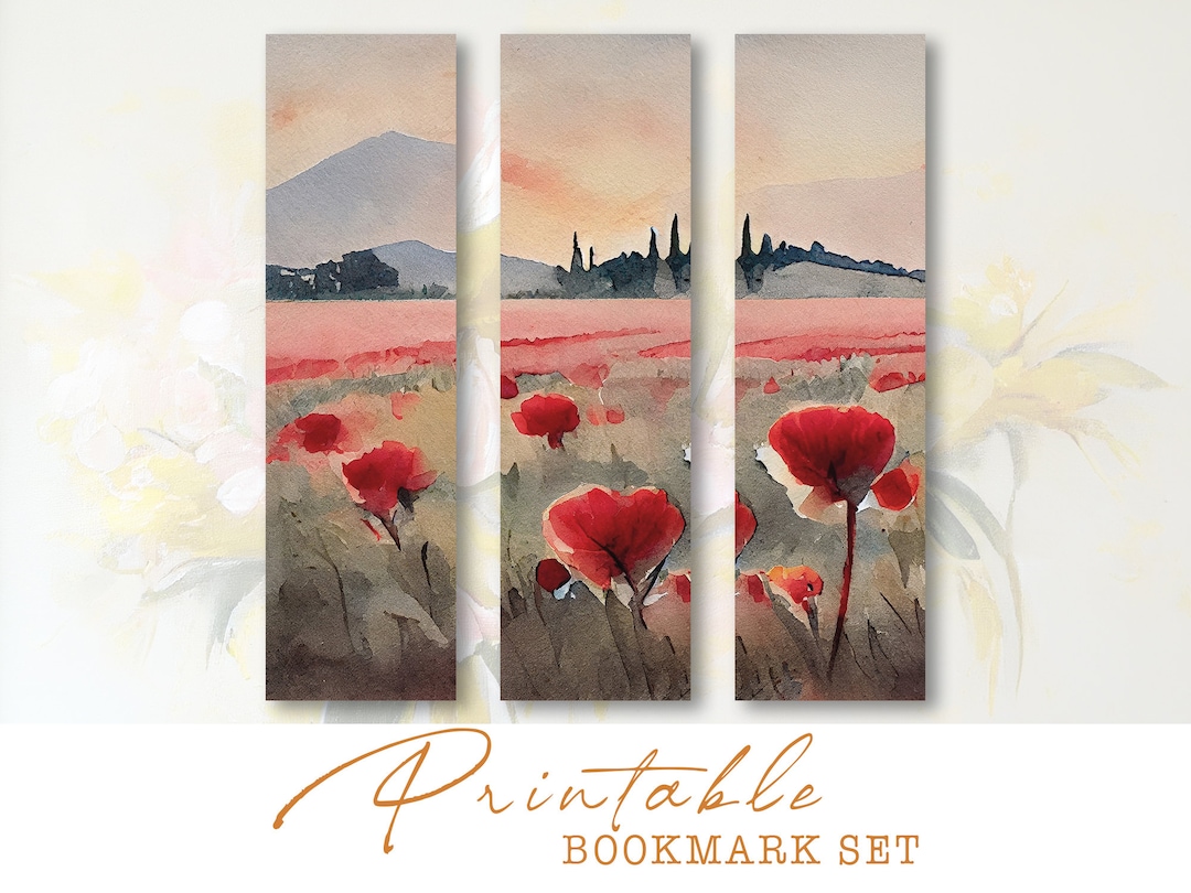 Watercolor Poppy Bookmark Set Wildflower Nature Art Book Lover Gift ...