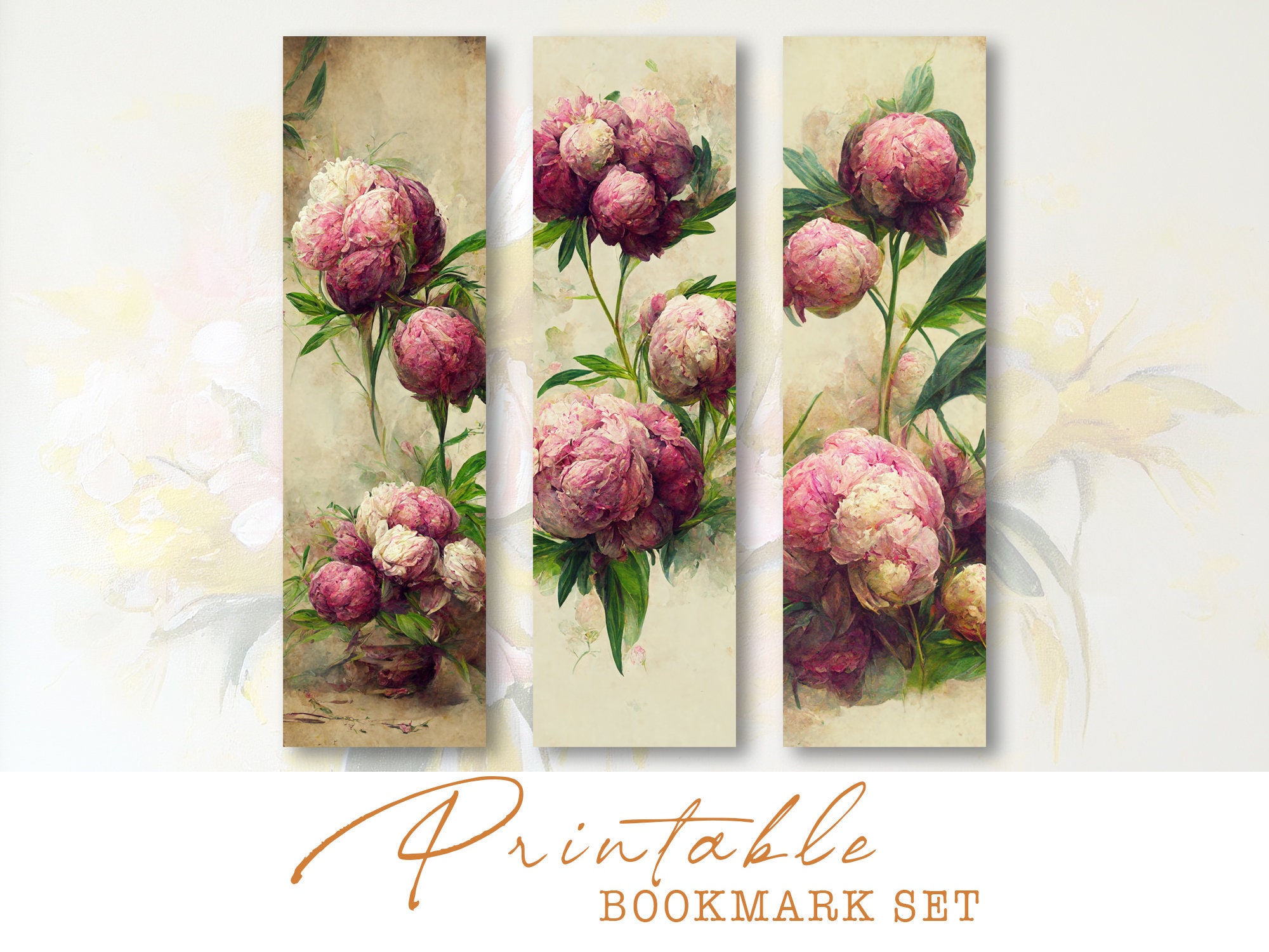 Printable Bookmarks Peonies Shabby Chic Decoration Bookworm - Etsy