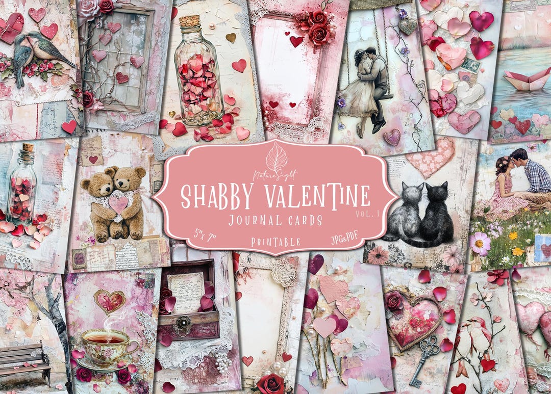 Valentine's Junk Journal Cards Printable Love Ephemera Set Romantic ...