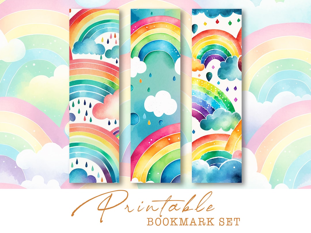 Rainbow Printable Bookmarks, Watercolor Ephemera, Rainbow Birthday Tags ...