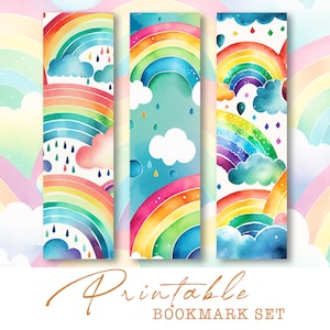 Rainbow Printable Bookmarks, Watercolor Ephemera, Rainbow Birthday Tags ...