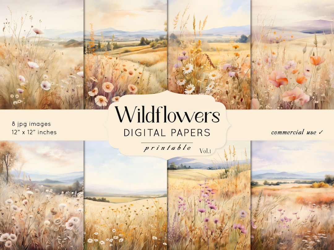 Wildflowers Digital Papers: Floral Printable Backgrounds for Scrapbook ...