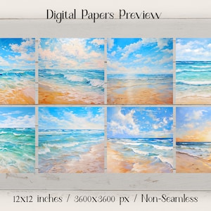 Sea Scrapbook Paper, Beach Junk Journal, Summer Beach Background, Ocean ...