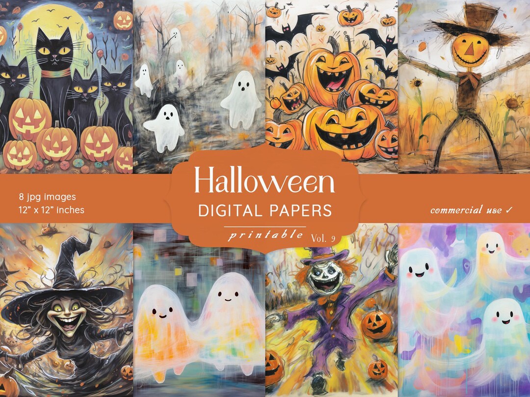 Halloween Digital Paper Pack: Black Cat, Witch, Fall Decor (digital ...