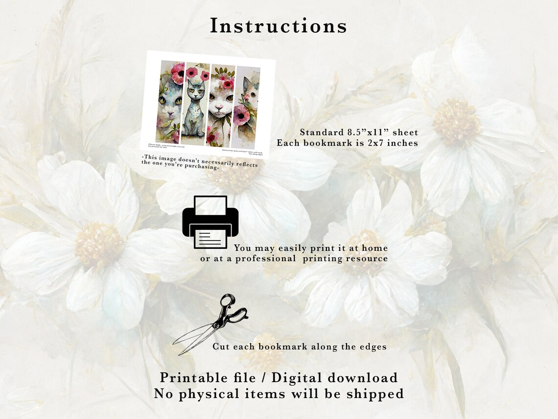 Printable Floral Cats Bookmarks Flowers and Cats Bookmarks - Etsy