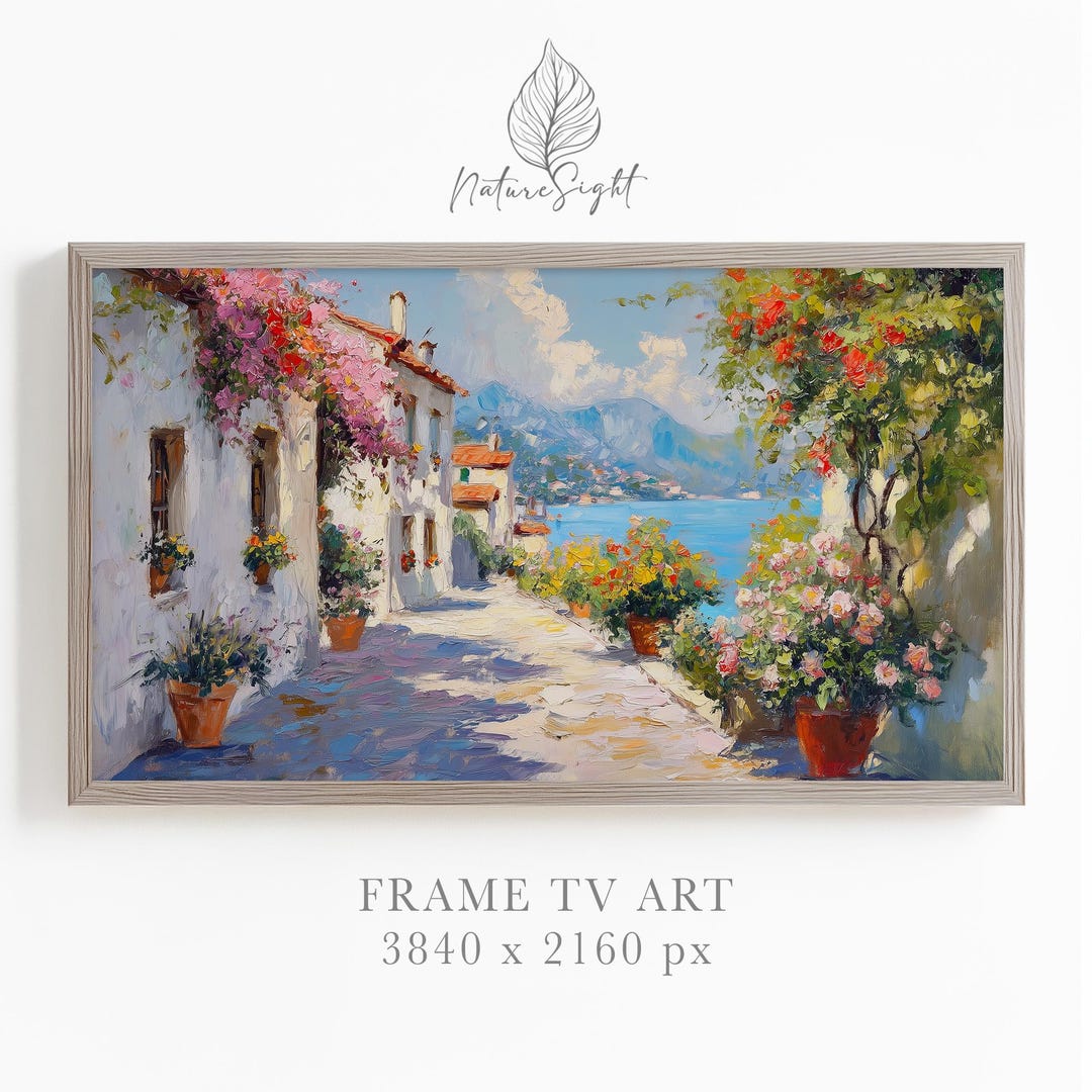 Italian Seaside Village Frame TV Art: Coastal Mediterranean Decor ...