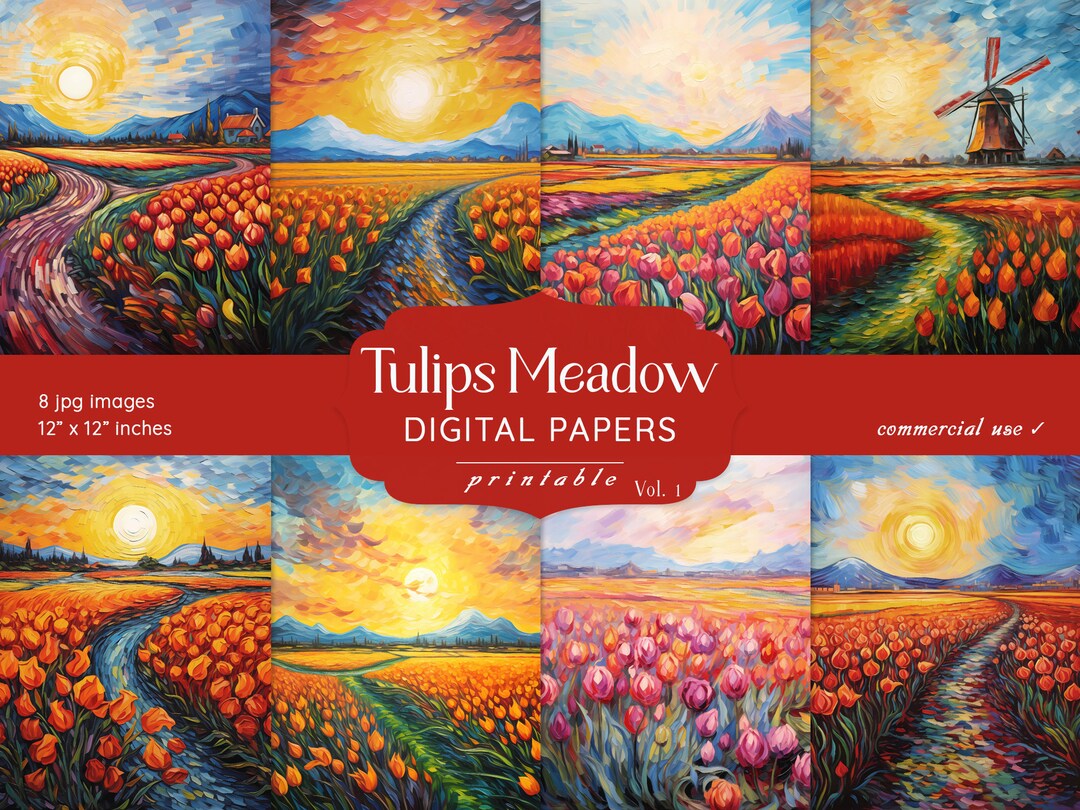 Tulips Scrapbook Papers, Floral Digital Paper, Spring Junk Journal ...