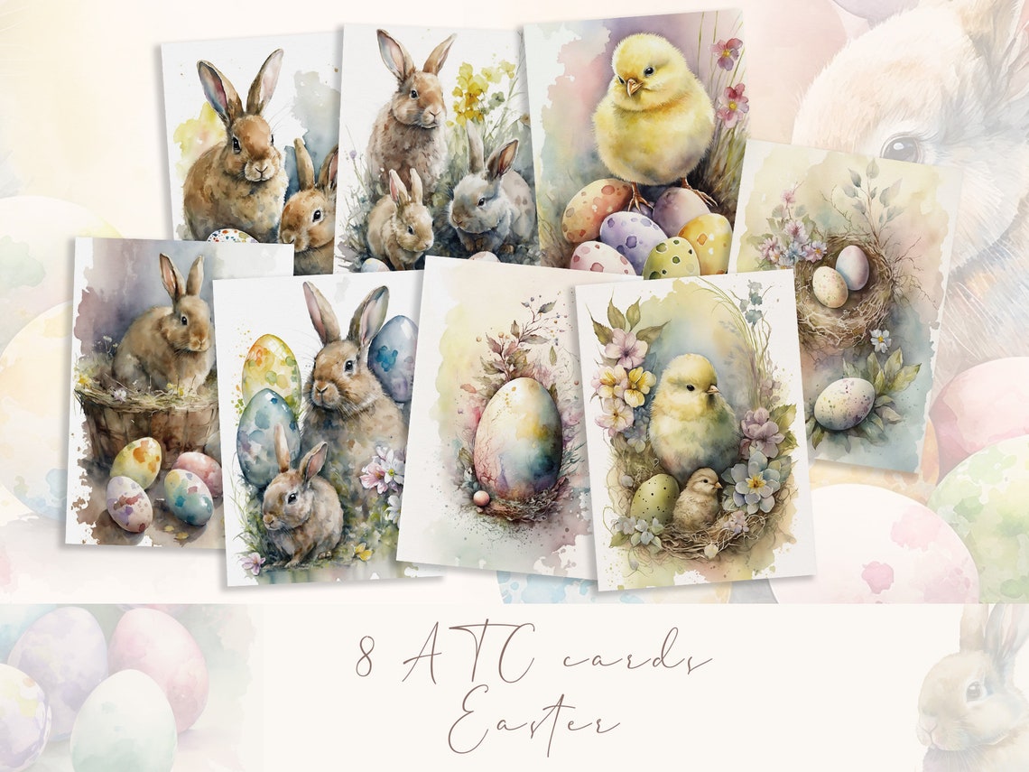 Easter ATC Cards: Bunny and Chicks Spring Collage Cards (digital ...