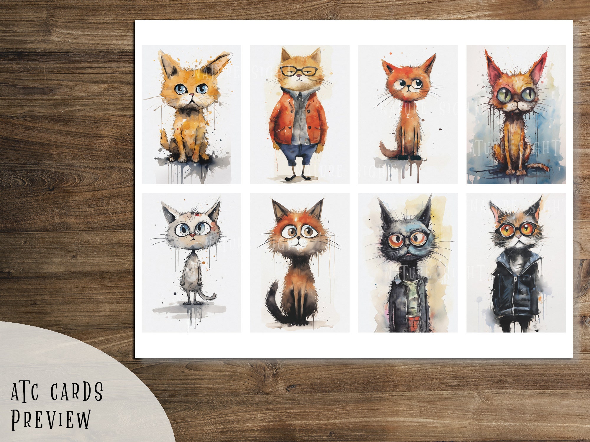 Whimsical Cat ATC Cards: Printable Ephemera (commercial Use, Digital ...