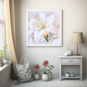 White Lily Watercolor Art Print, Printable Floral Wall Art, Lily Wall ...