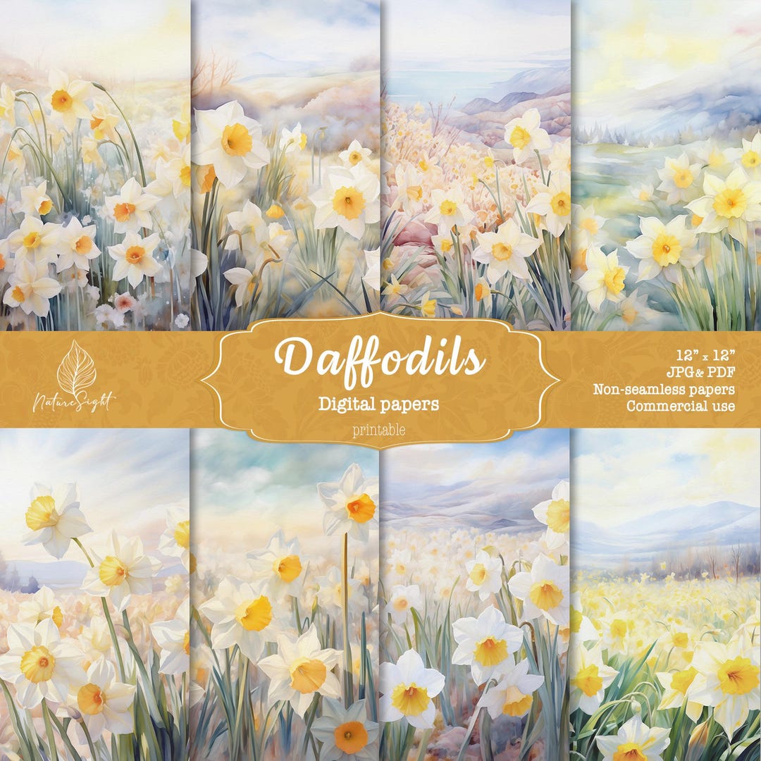 Daffodils Digital Papers: Spring Floral Journal Pages 12x12 (digital ...