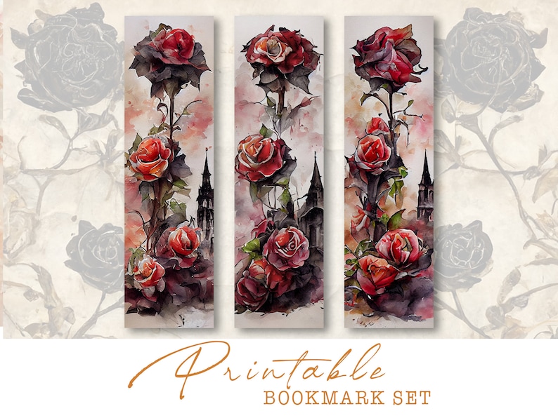 Gothic Rose Printable Bookmarks Goth Books Readers Gift - Etsy