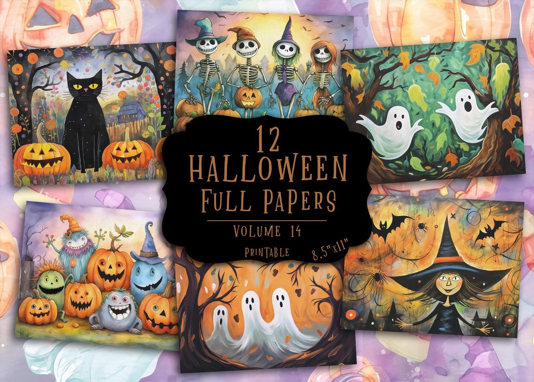 Halloween Full Papers | Printable Ghost, Cat & Pumpkin Pages (digital ...