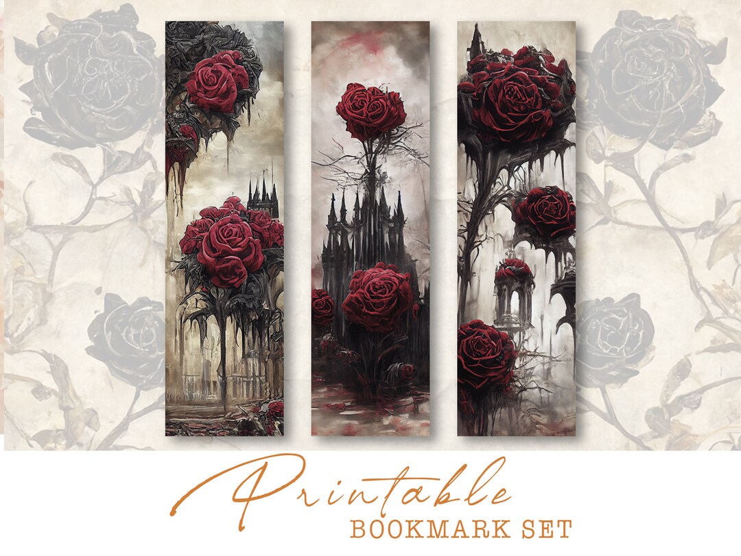 Gothic Rose Bookmarks: Halloween Fantasy Printable (digital Download ...