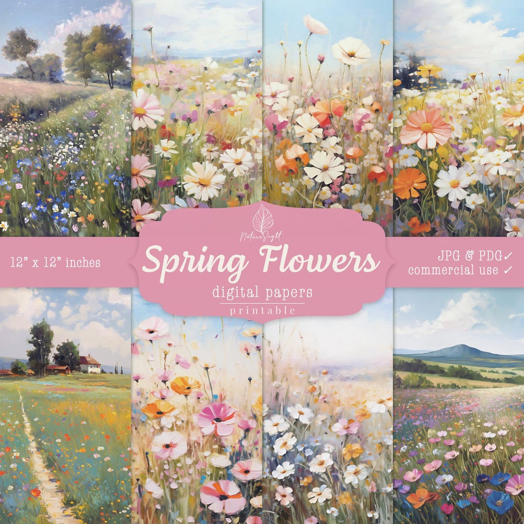 Spring Flowers Digital Papers: Floral Scrapbook Printable Paper 12x12 ...