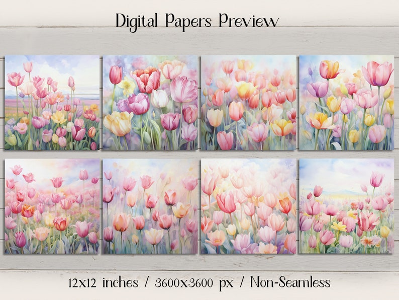 Tulip Watercolor Digital Paper: Spring Floral Scrapbook (digital ...