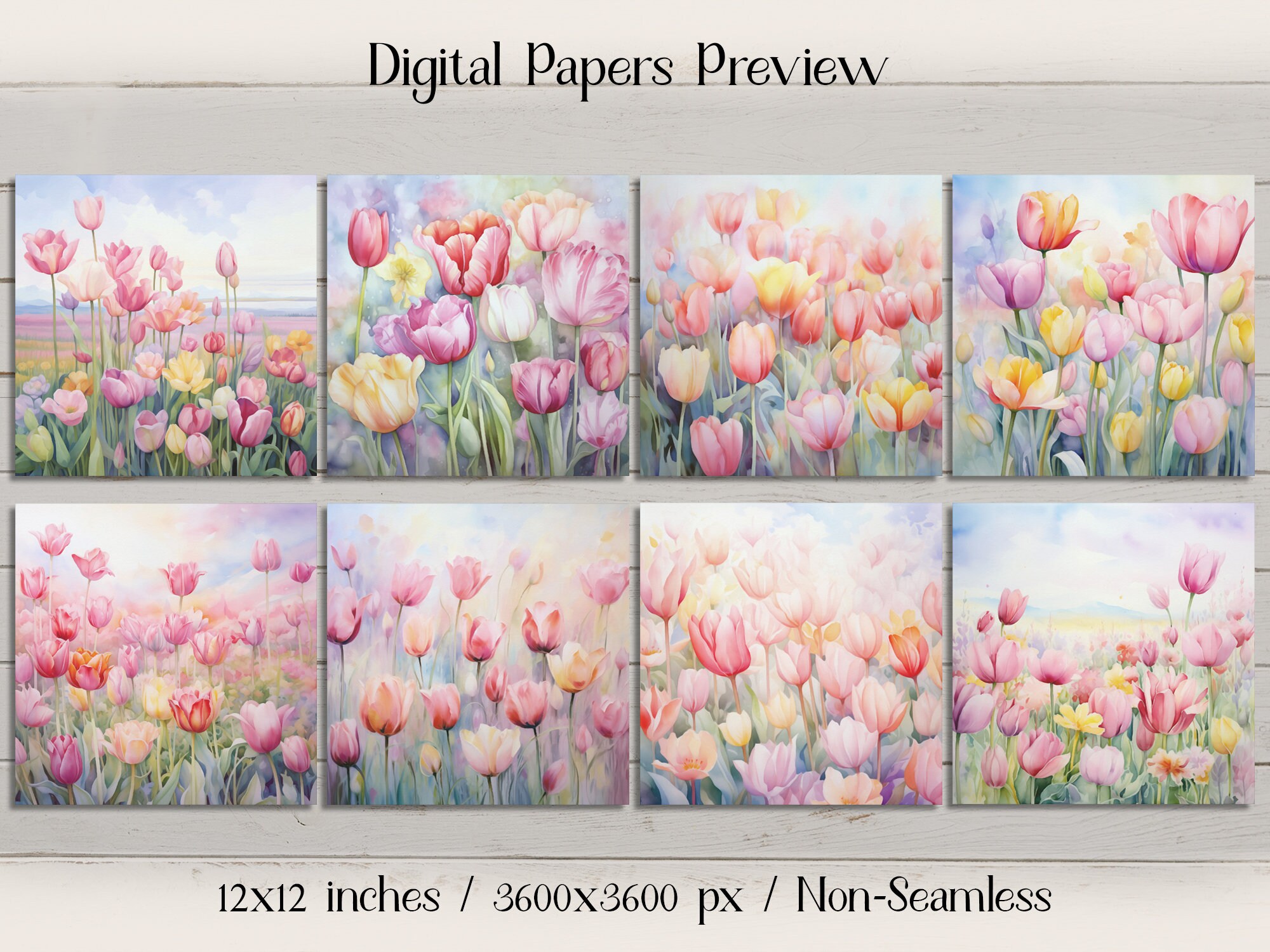Tulip Watercolor Digital Paper: Spring Floral Scrapbook (digital ...