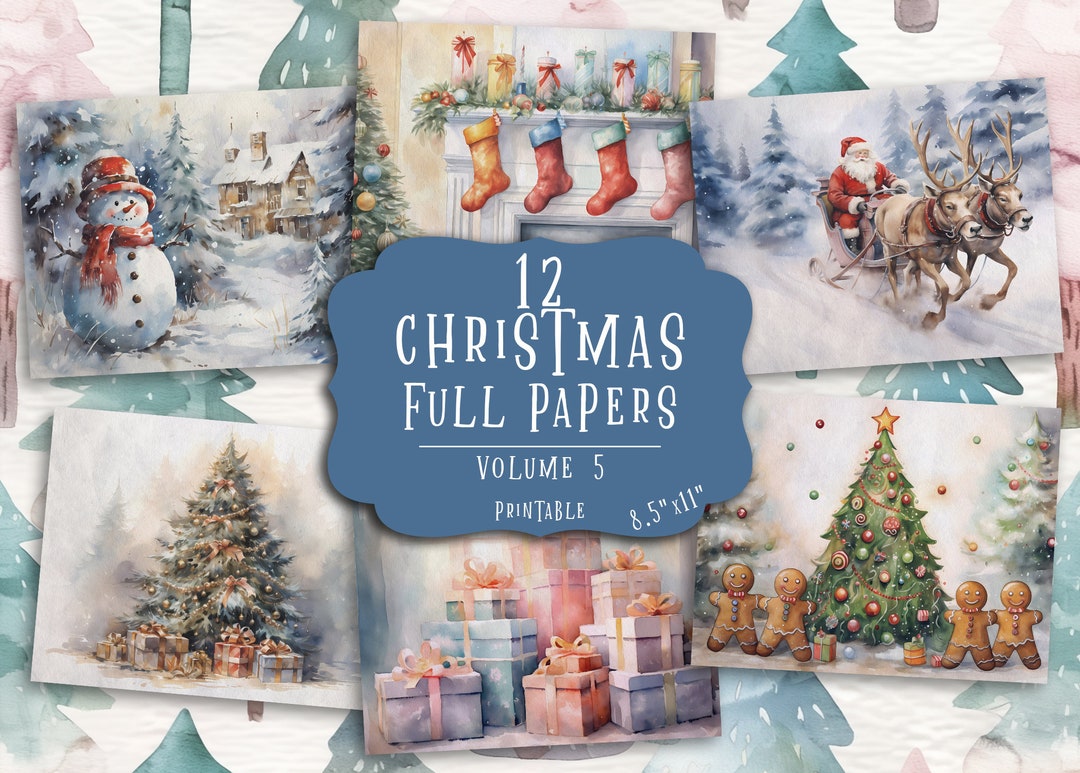 Christmas Scrapbook Paper: Watercolor Holiday Designs (digital Download ...