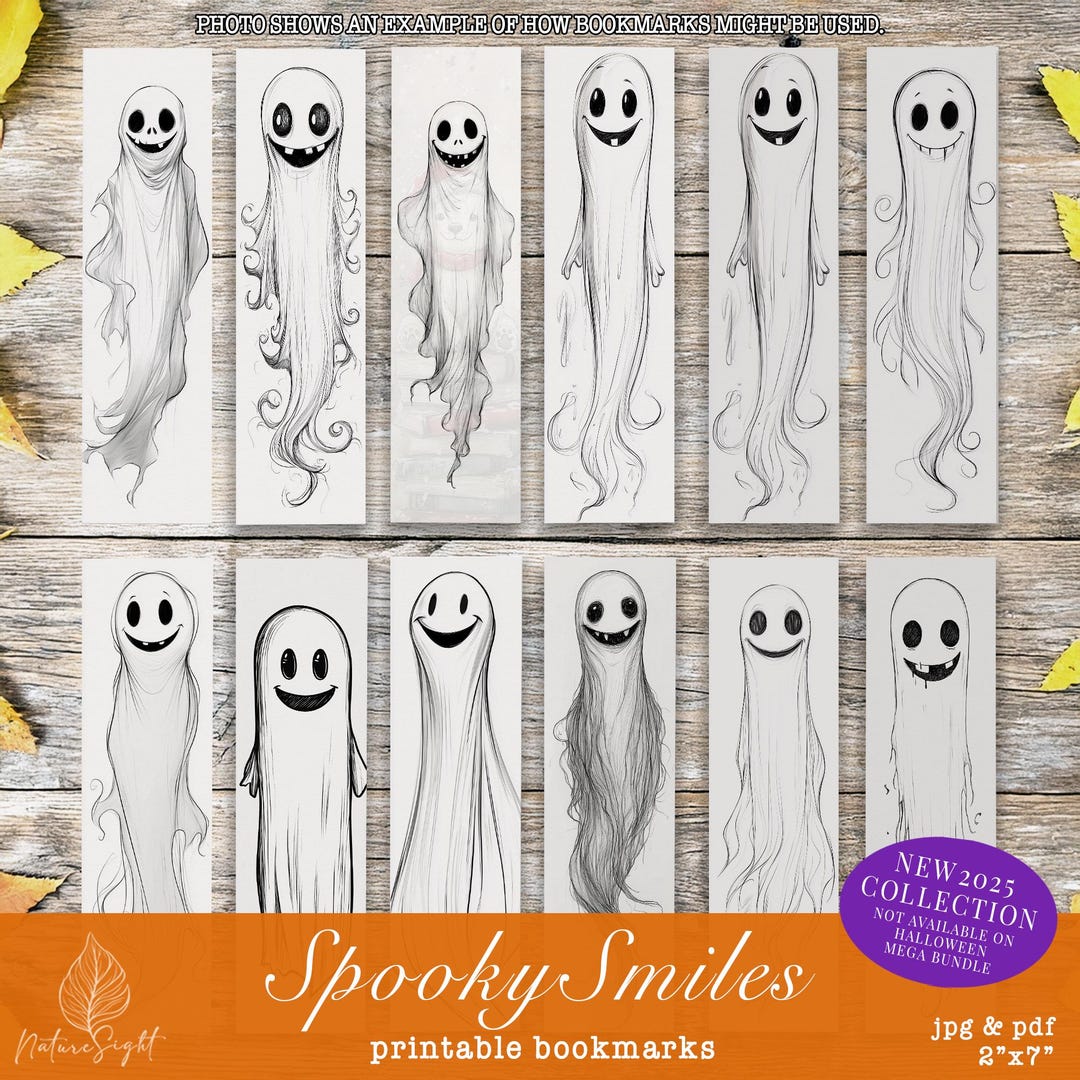 Halloween Ghost Printable Bookmarks: Spooky Journal Tags (digital ...