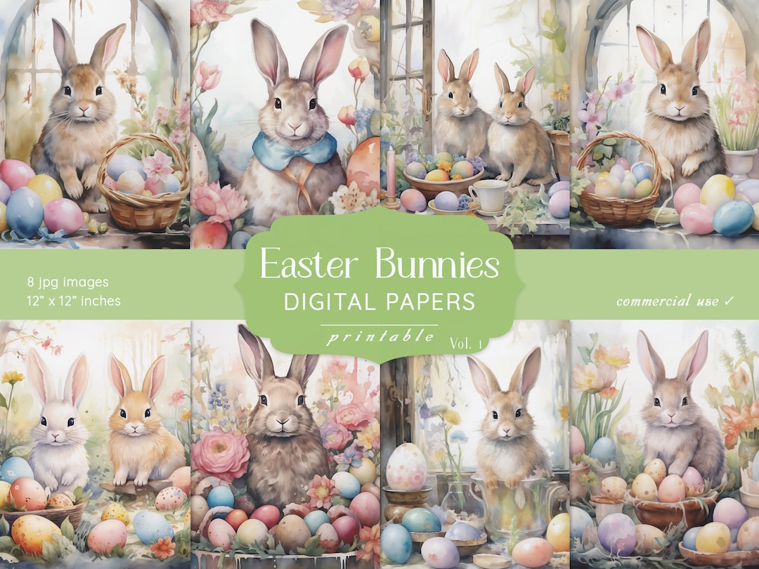 Easter Bunny Digital Papers, Easter Decorations Bunnies, Easter Digital ...