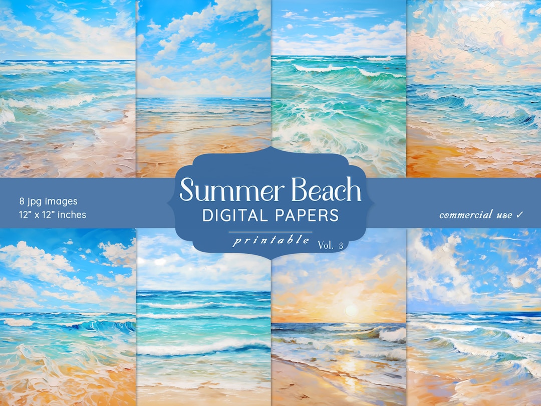 Sea Scrapbook Paper, Beach Junk Journal, Summer Beach Background, Ocean ...