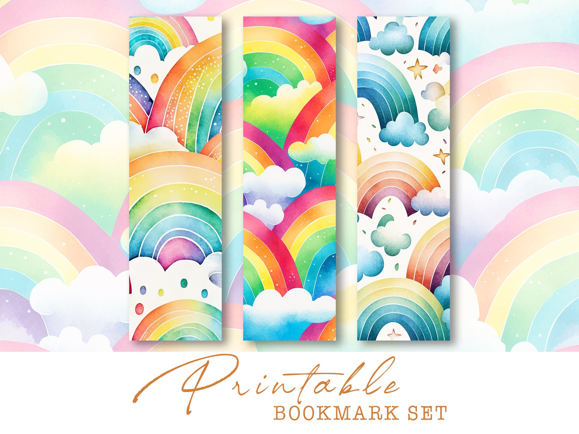 Colorful Printable Bookmarks Rainbow Bookmarks Watercolor - Etsy