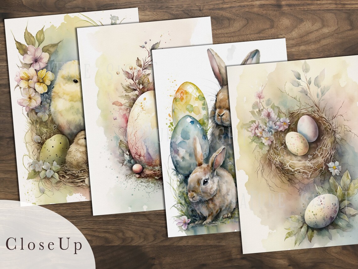 Easter ATC Cards: Bunny and Chicks Spring Collage Cards (digital ...