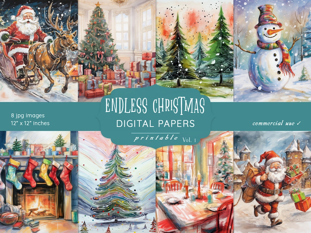 Christmas Digital Papers, 12x12 Scrapbook Paper, Holiday Collage Sheets ...