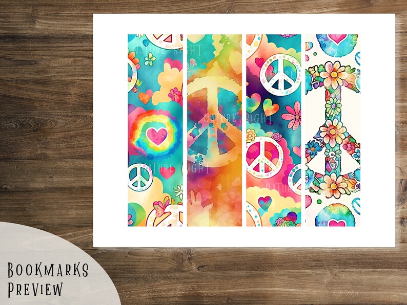 Peace Sign Printable Bookmarks: 70s Hippie Ephemera (digital Download ...