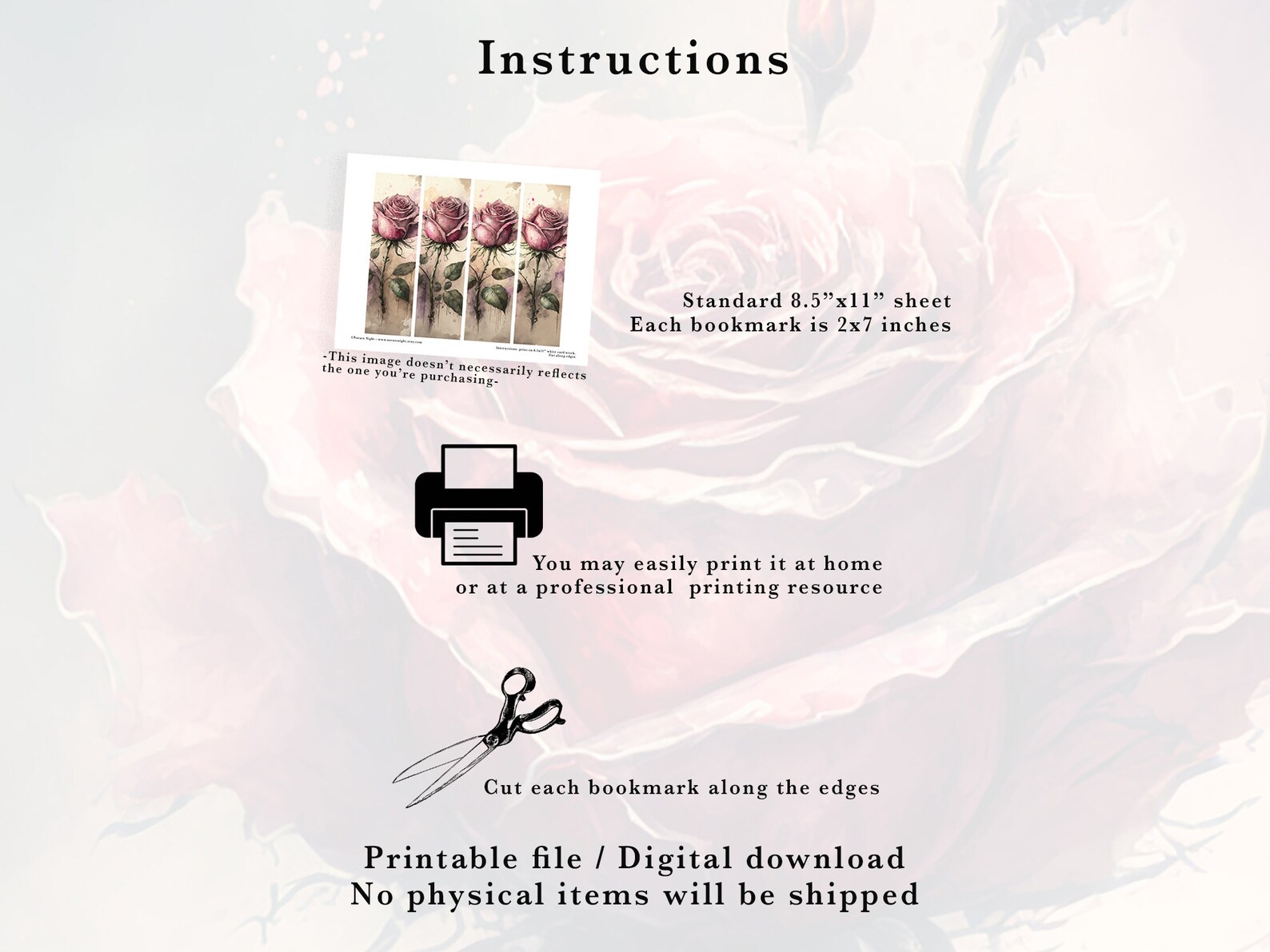Grunge Roses Printable Bookmarks Gothic Ephemera Dark - Etsy