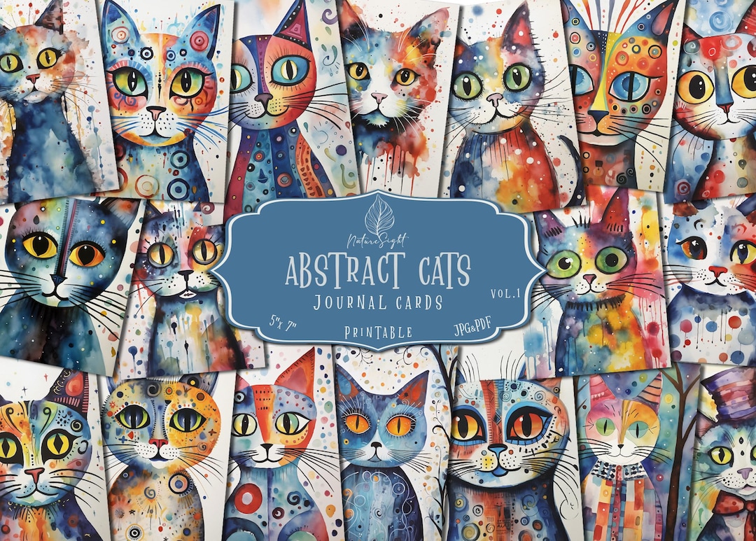 Abstract Cats Journal Cards | Printable Cat Ephemera | Junk Journal ...