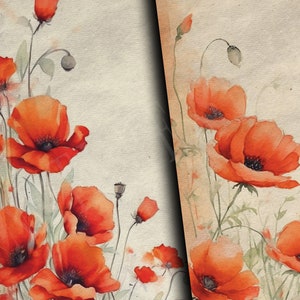 Red Poppies Journal Pages, Poppy Printable Ephemera, Floral Journal ...