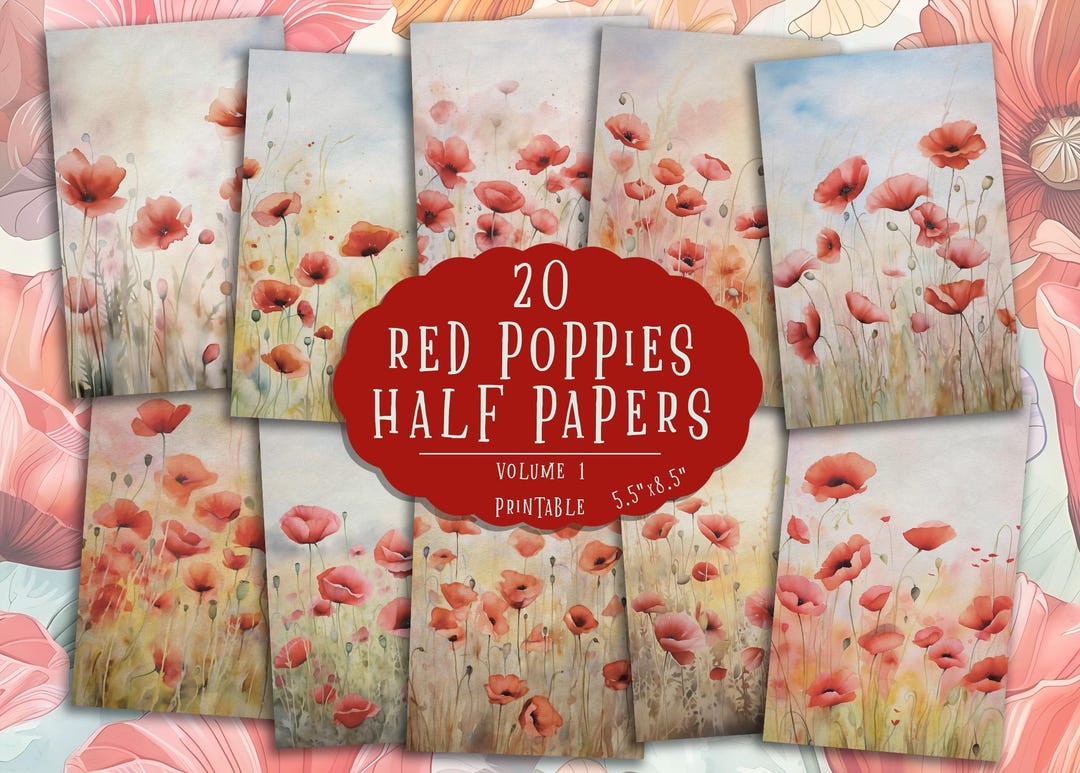 Red Poppies Papers | Floral Scrapbook | Spring Junk Journal Kit | Poppy ...