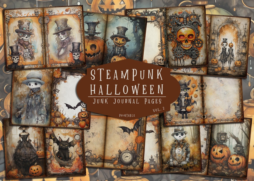 Steampunk Halloween Junk Journal Pages: Gothic Collage (digital ...
