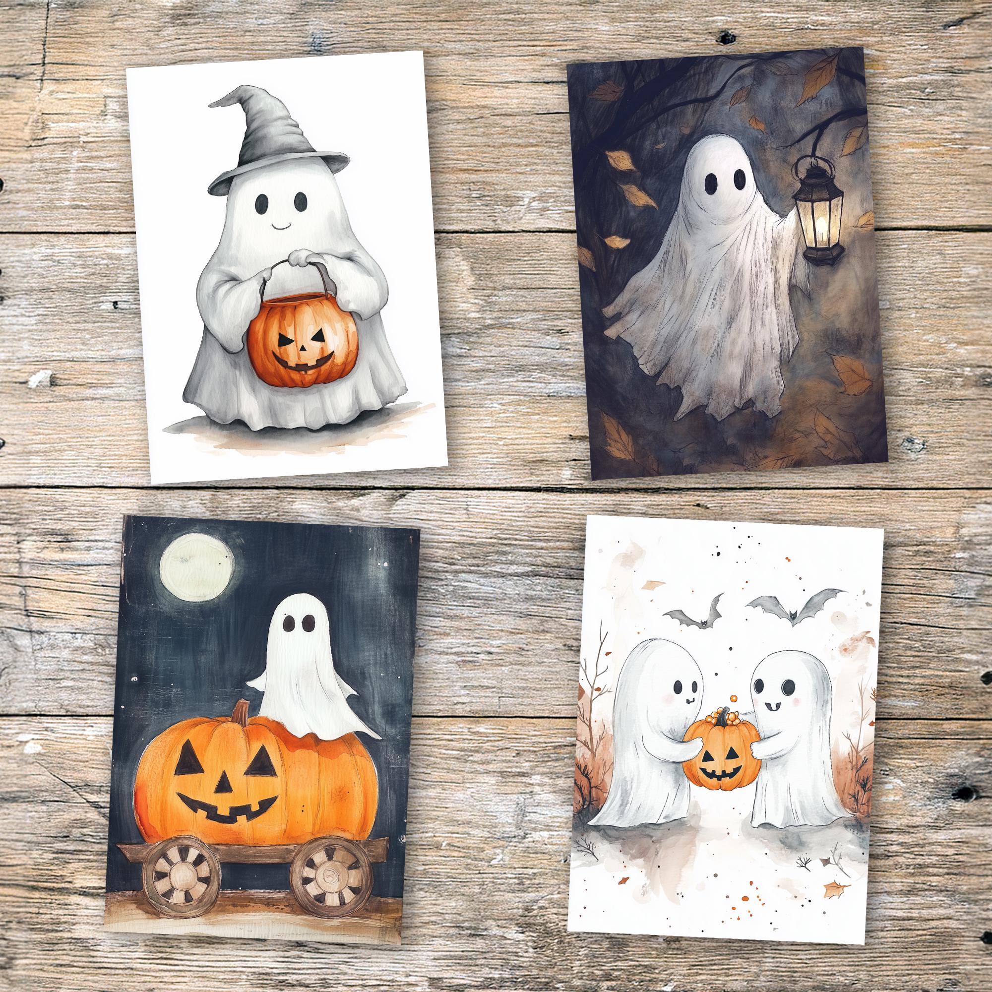 Halloween ATC Cards: Spooky Ghost, Black Cat, Witch (digital Download ...
