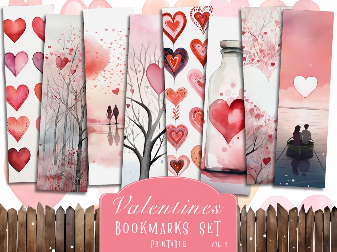 Valentine’s Day Printable Bookmark Set, Romantic Heart Bookmarks, Love ...