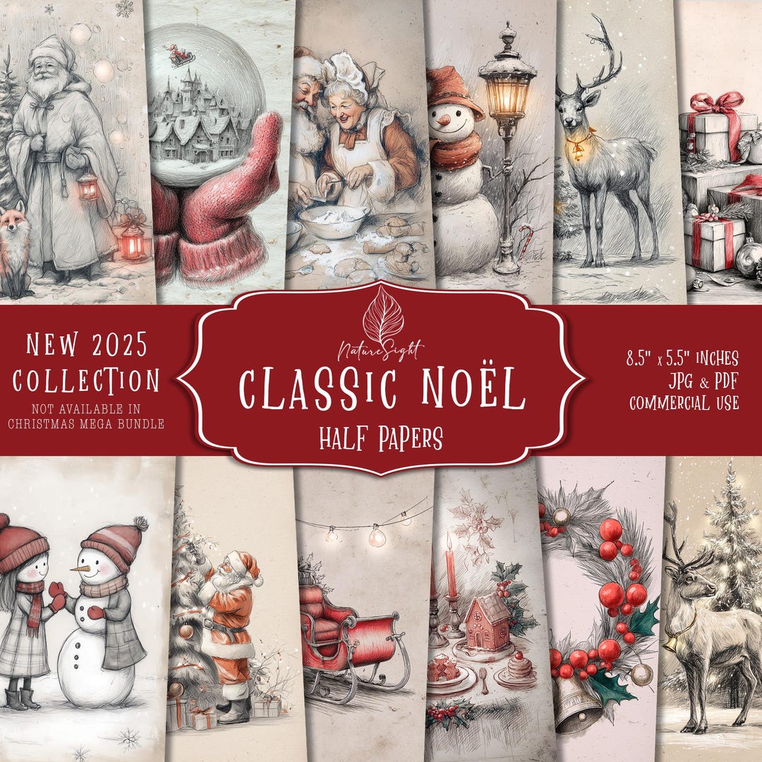Vintage Christmas Half Papers: Holiday Junk Journal (digital Download ...