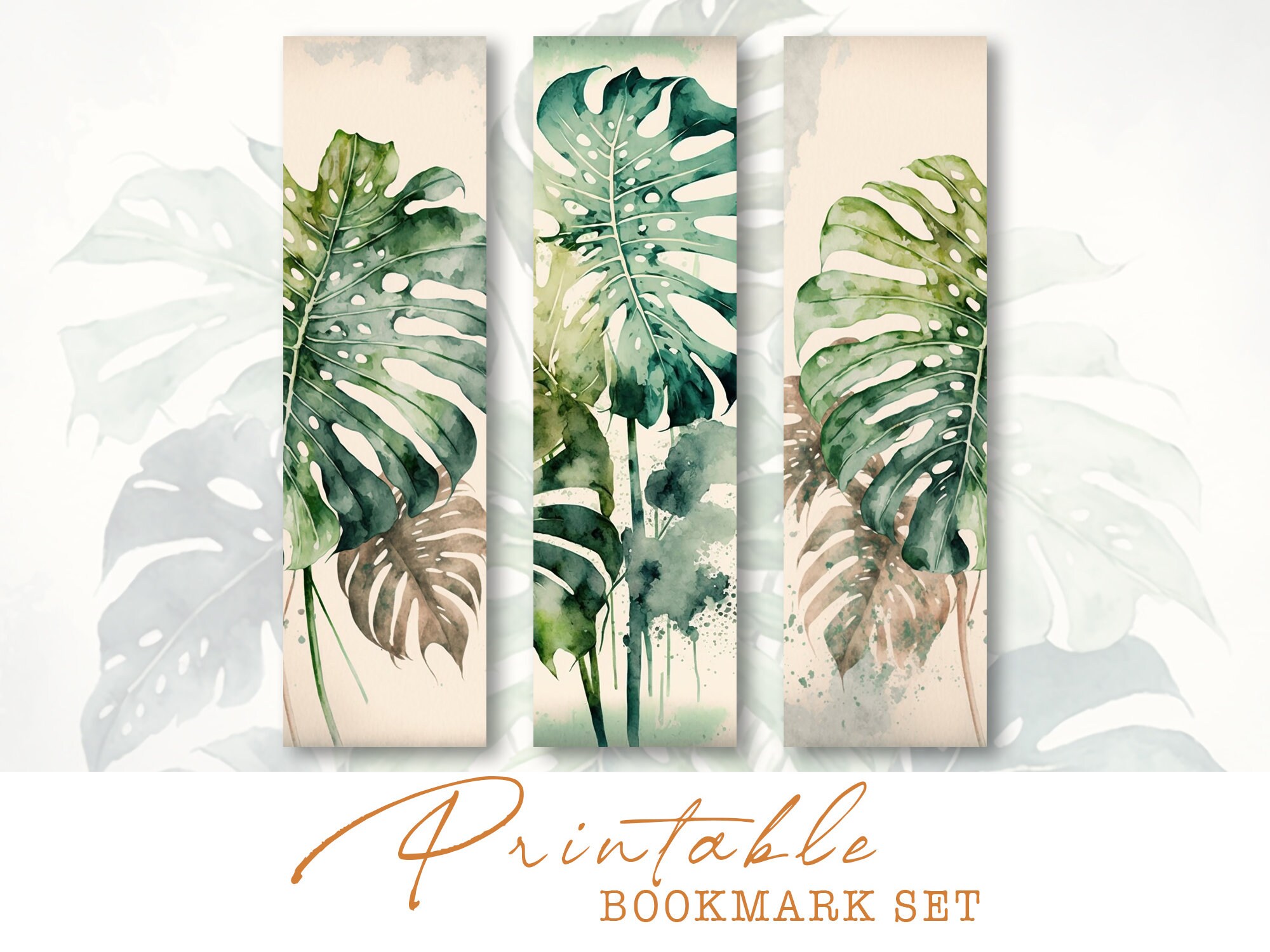 Monstera Leaves Printable Bookmarks Botanical Bookmarks Set - Etsy