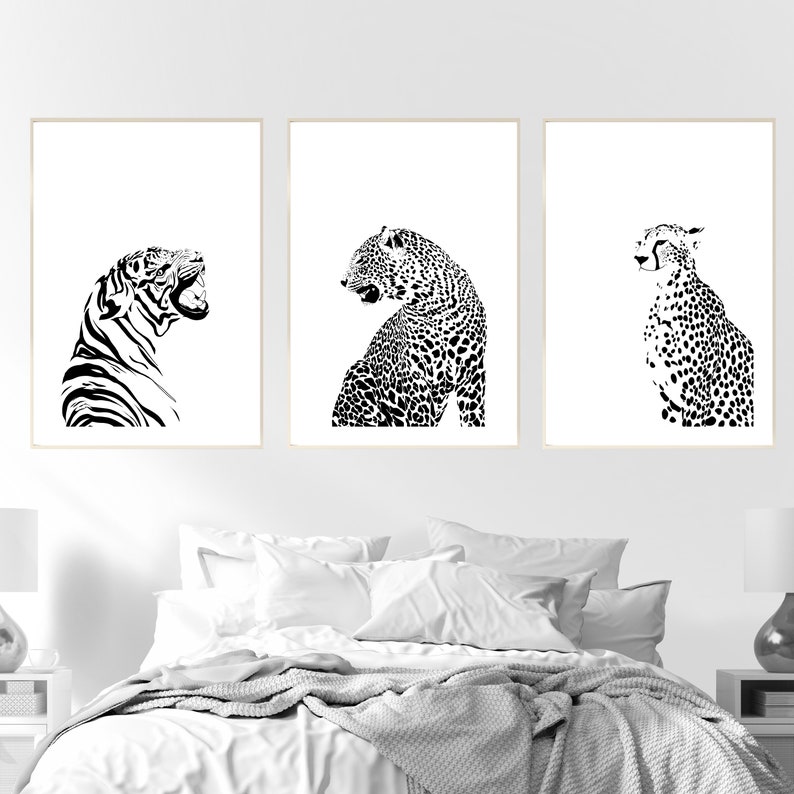 Big Cats Art Print Set of 3 Tiger Art Print Set of 3 Prints Leopard Art ...