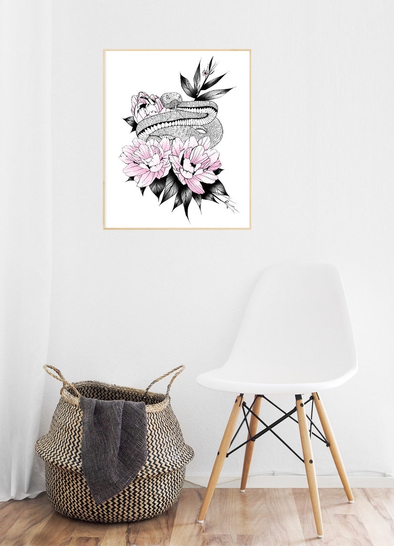 Snake Art Print Snake Decor Snake Floral Printable Wall - Etsy