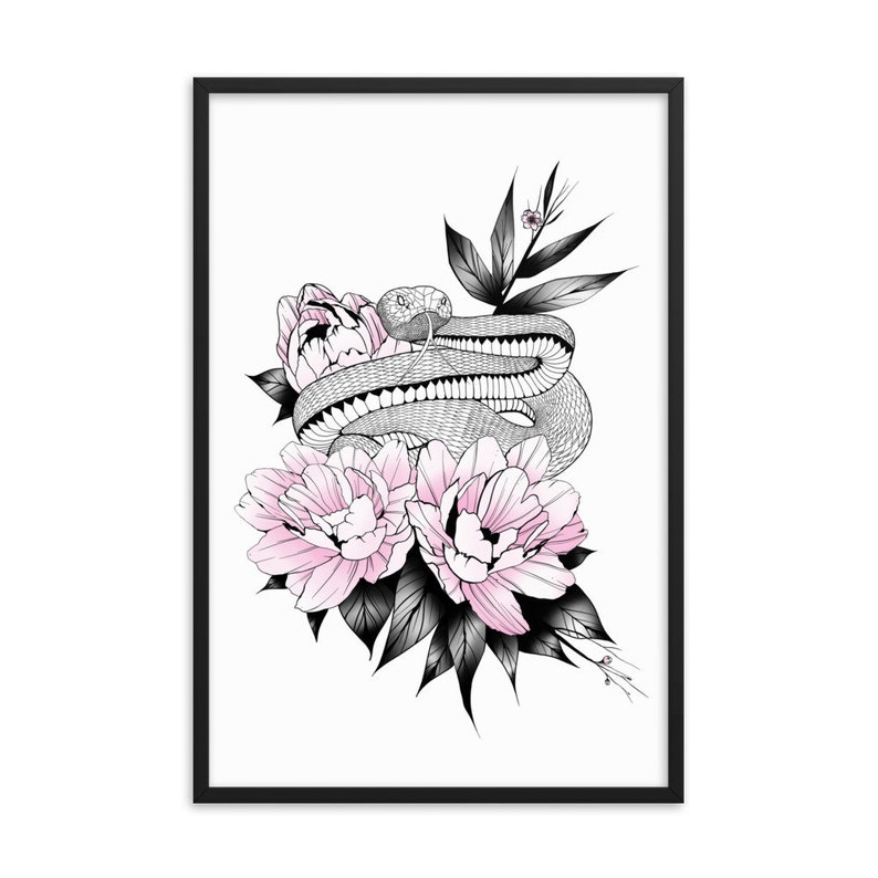 Snake Art Print Snake Decor Snake Floral Printable Wall - Etsy