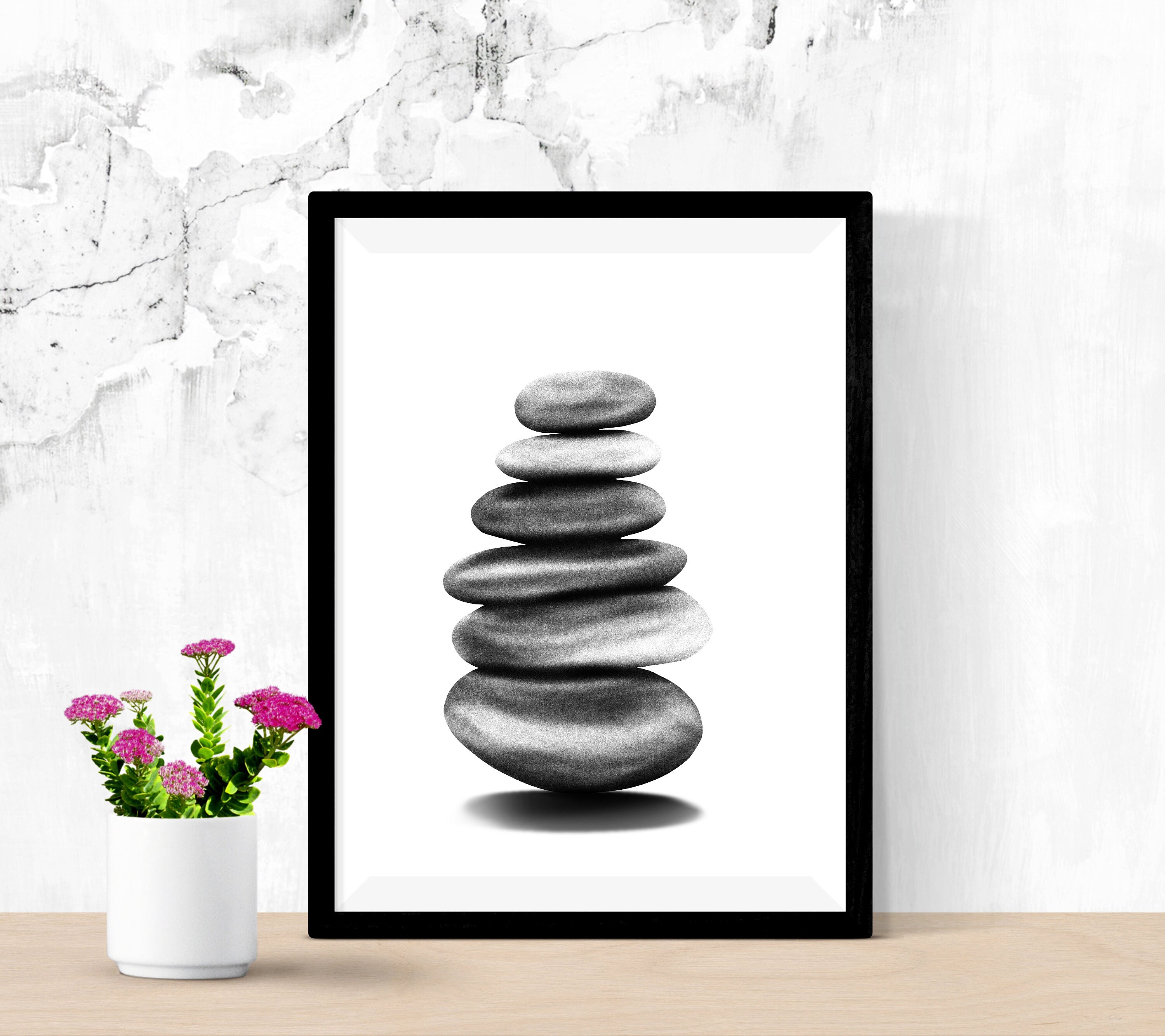 Pebble Stack Art Print - Ocean Decor - Printable Wall Art - Instant ...