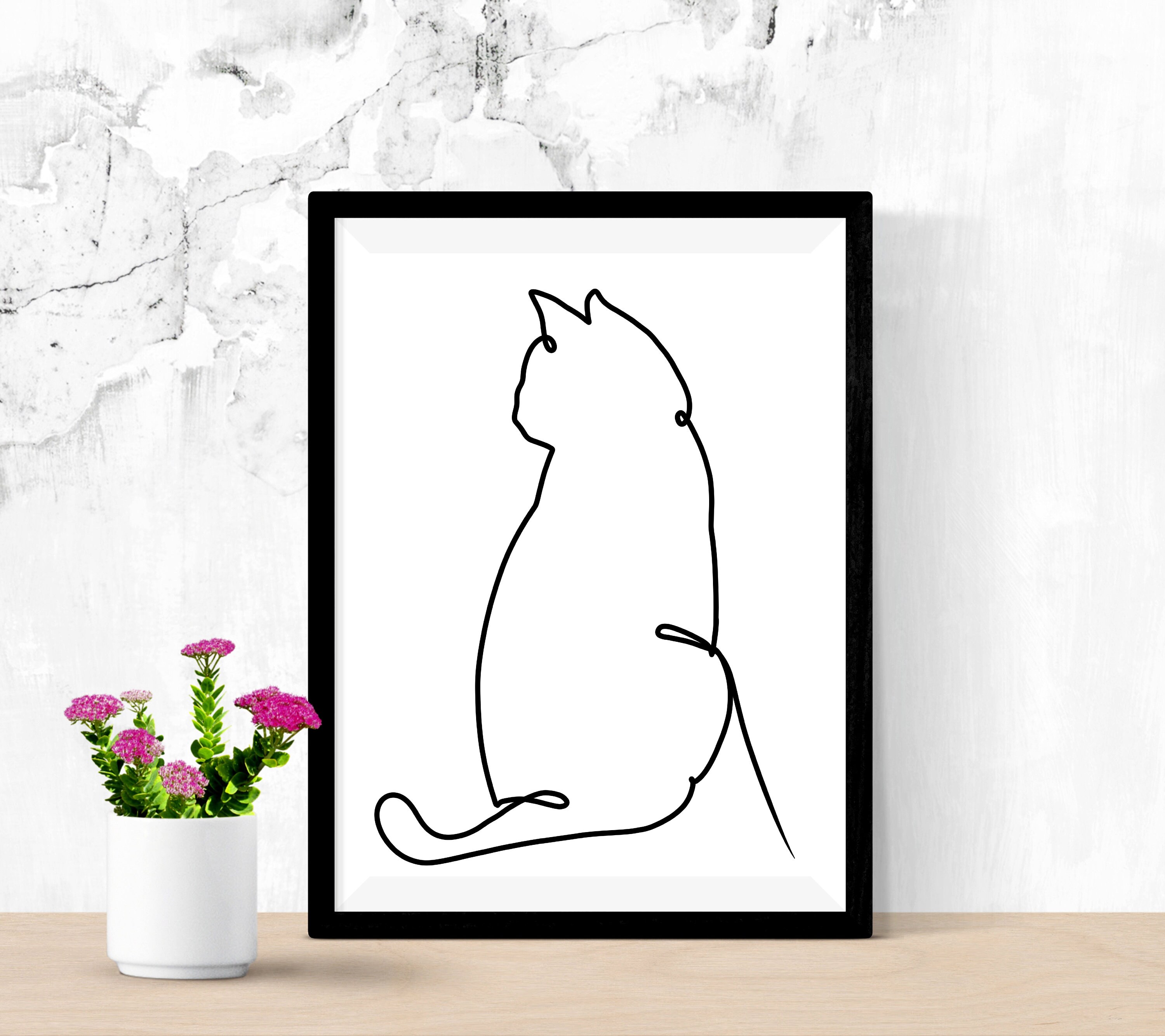 Cat One Line Drawing Cat Decor Printable Wall Art Instant Download Cat ...