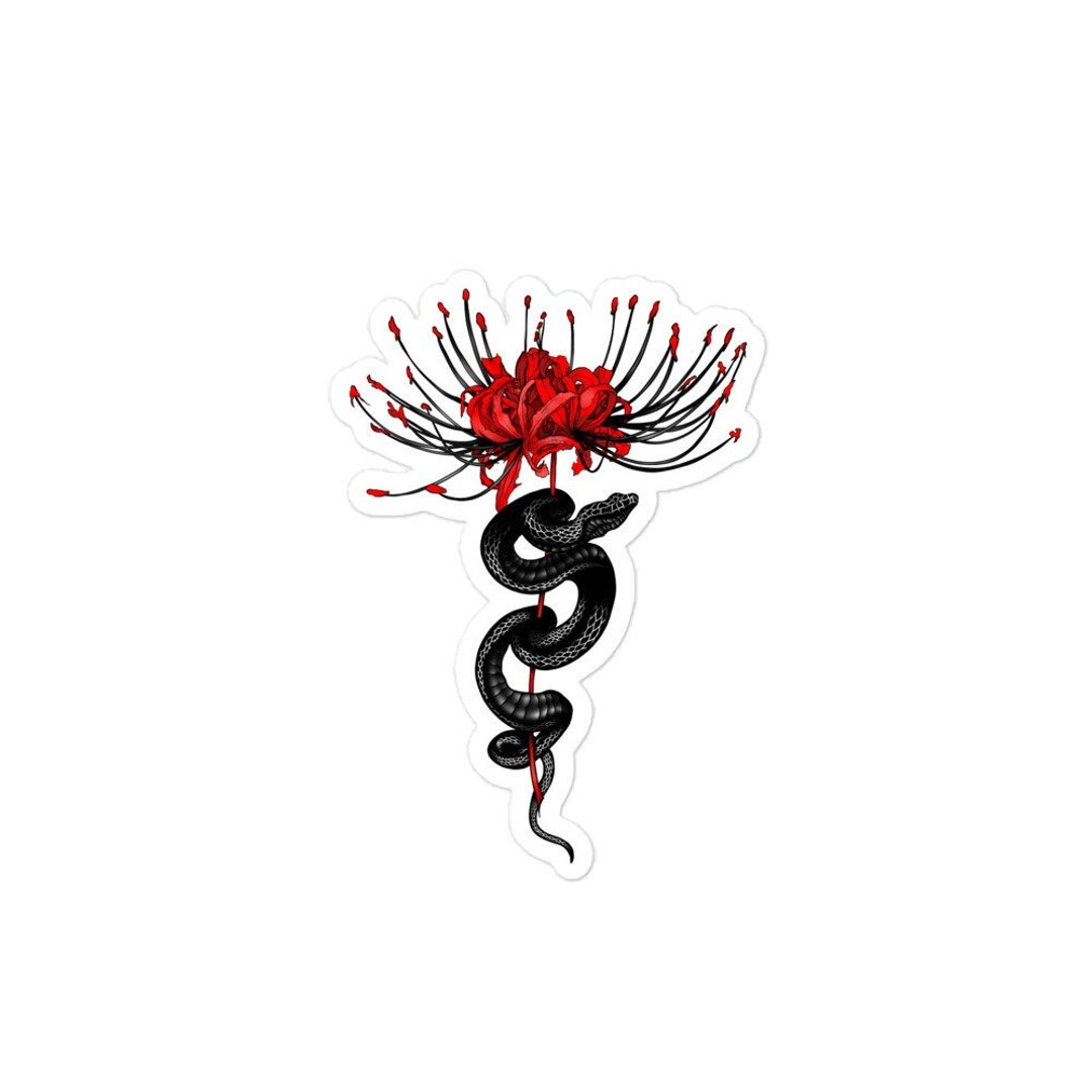 Snake Sticker - Spider Lily Sticker - Tattoo Sticker - Animal Sticker ...